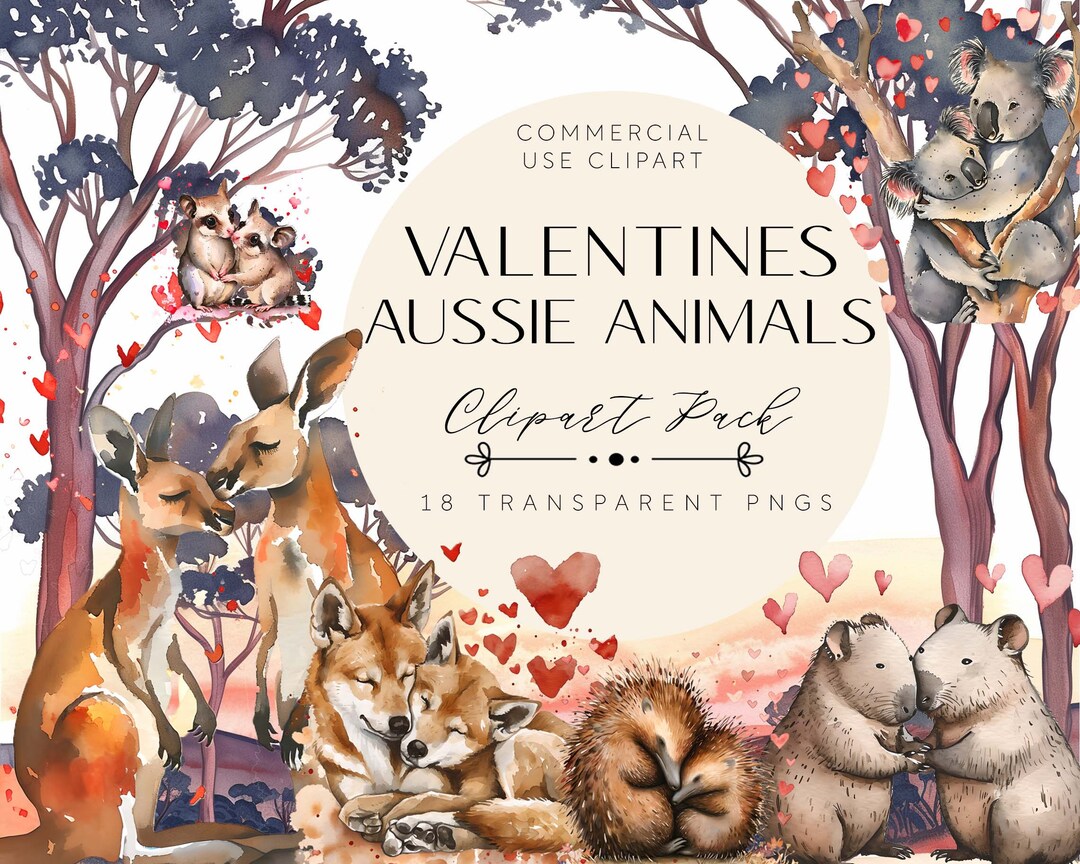 Valentines Australian Native Animals Clipart Aussie Kangaroo ...