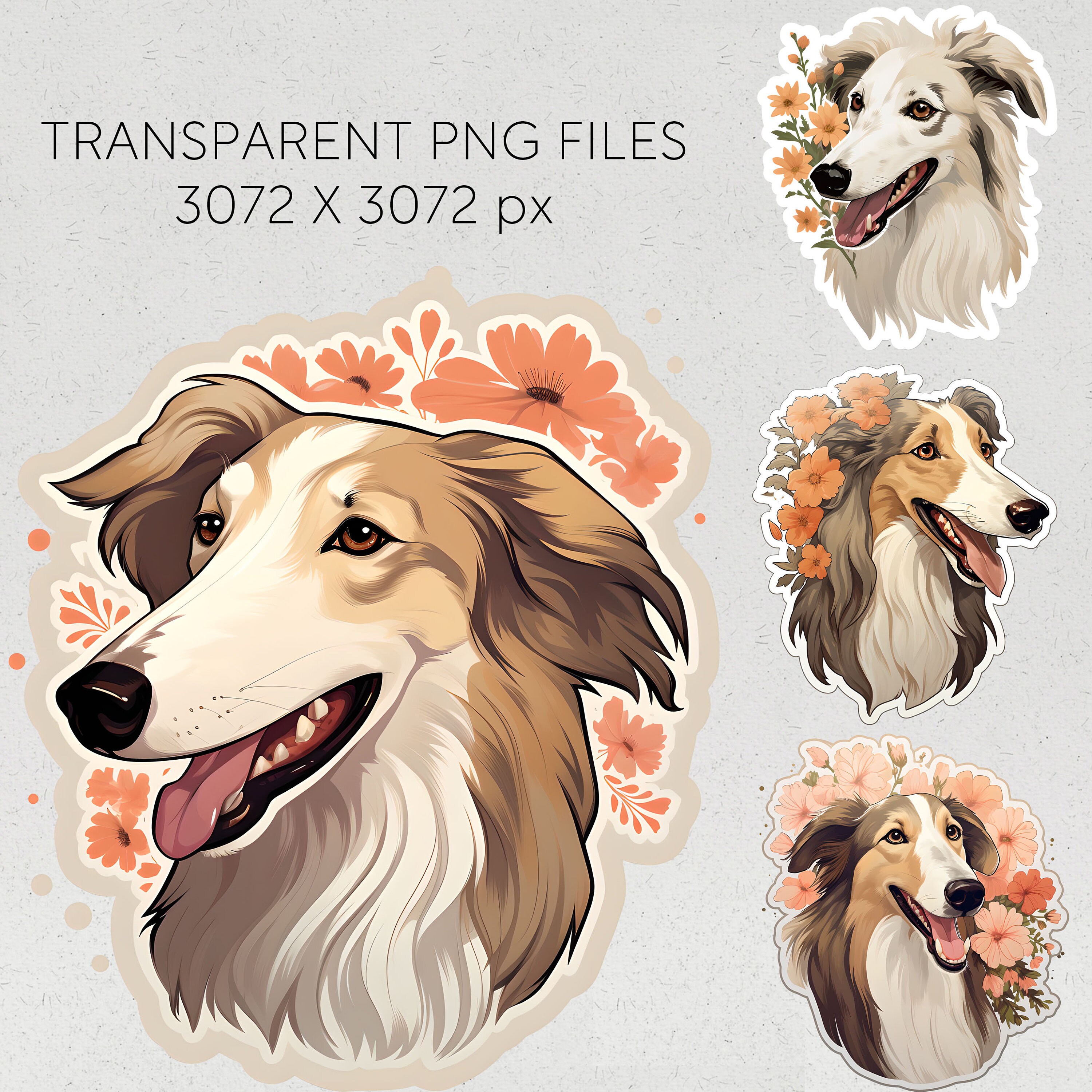 Borzoi Stickers Digital Clipart Silken Wind Hound PNG Saluki - Etsy