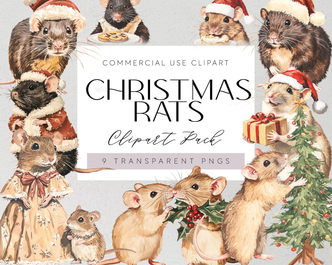 Christmas Rat Clipart Watercolor Xmas Rat Christmas Mice PNG Rat Card ...