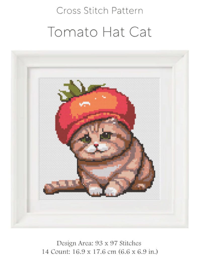 Cat Cross Stitch Meme Cat With Tomato Hat Embroidery Pattern PDF Kitty ...