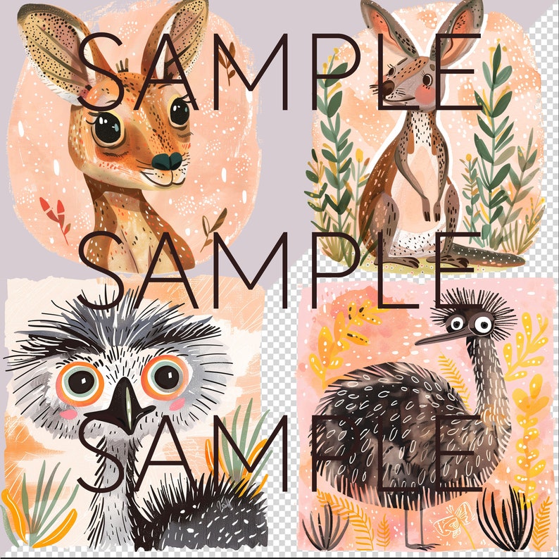 Australian Native Animals Clipart Aussie Kangaroo Illustrations ...