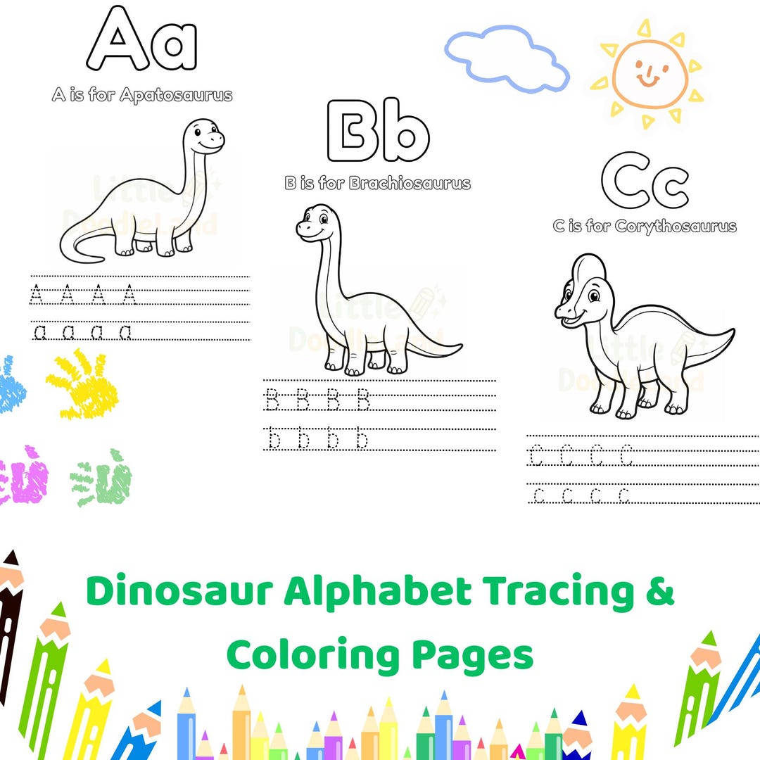 Dinosaur Alphabet Tracing Coloring Pages | A-Z Handwriting Practice ...