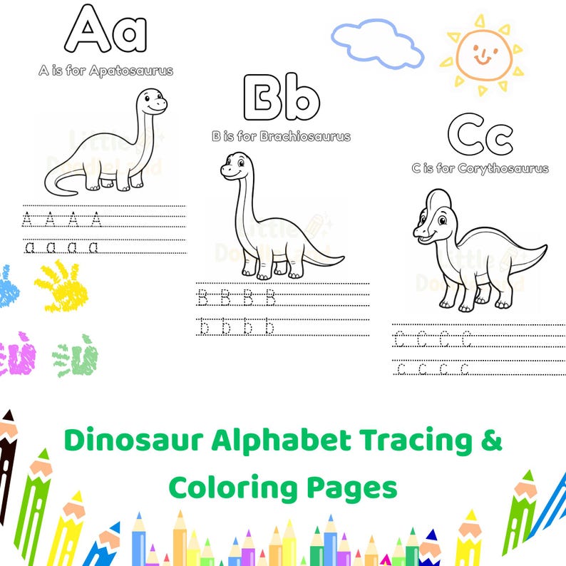 Dinosaur Alphabet Tracing Coloring Pages | A-Z Handwriting Practice ...