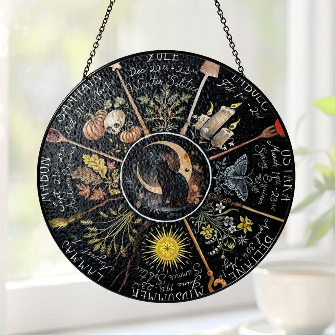 Wheel of the Year Glass Suncatcher, Pagan Wiccan Home Decor, Sabbat ...