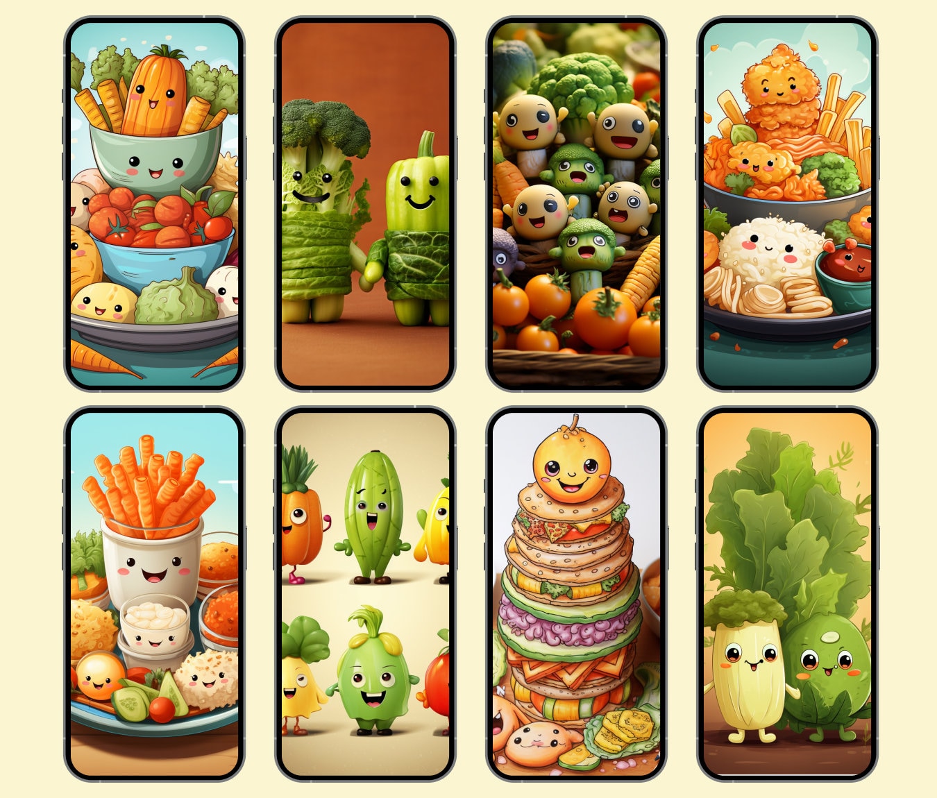Cute Food Fiesta Animated Veggie Delight Digital Wallpaper - Etsy