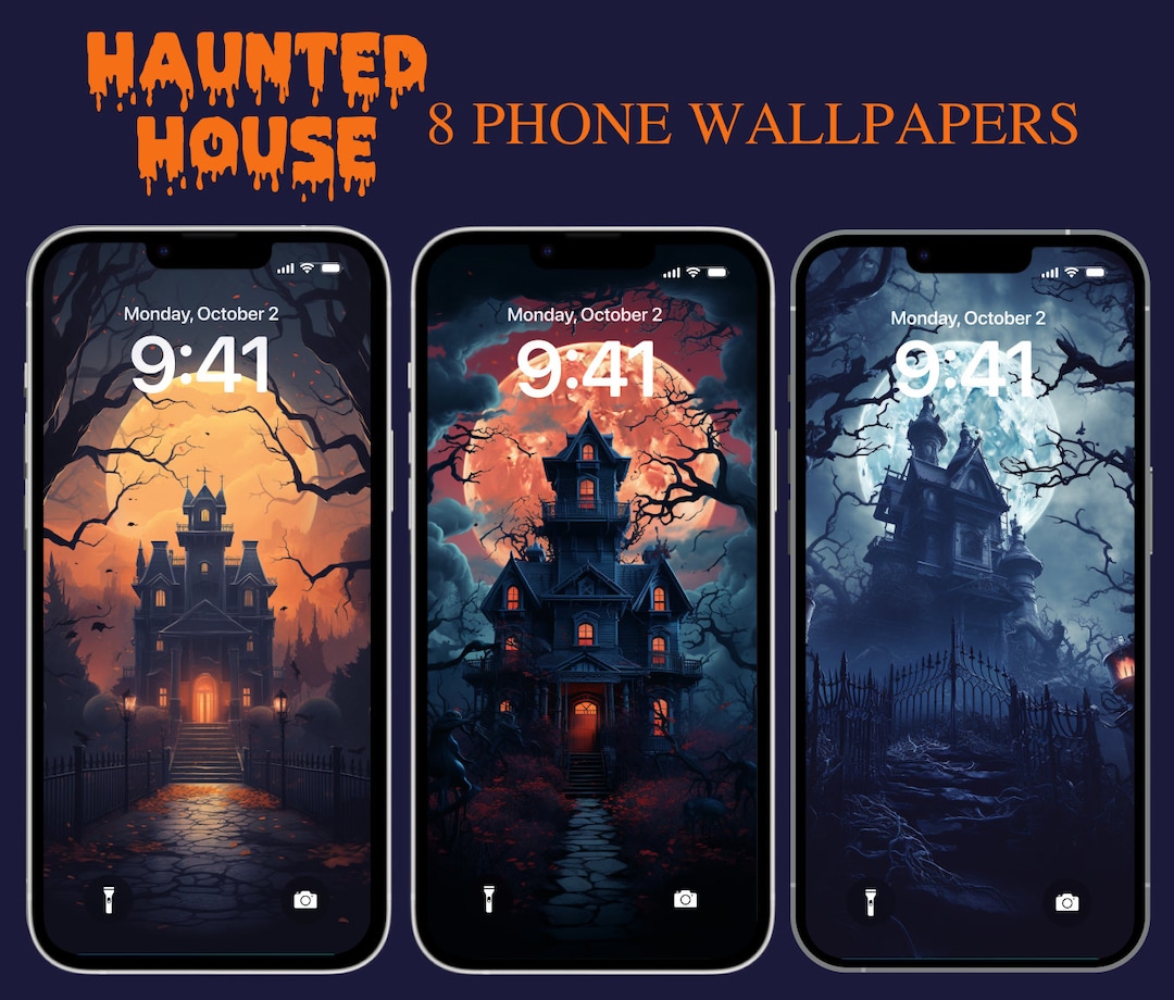 Haunted House iPhone Wallpaper, Spooky Halloween Mansion Home Screen ...