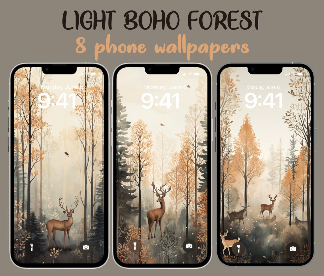 Light Boho Forest Phone Wallpapers Collection, Animals Woods ...