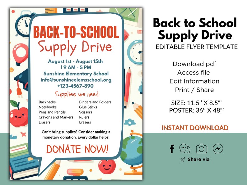 Back 2 School Supply Drive Flyer, DIY Back 2 School Flyer, School ...