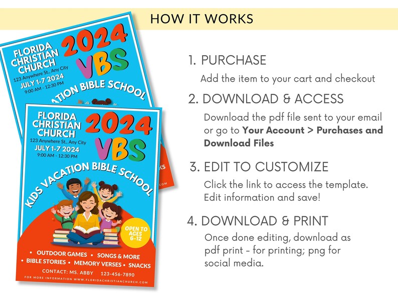 Vacation Bible School Poster Flyer, VBS Flyers, Editable Church Flyers Template for VBS 2024 ...