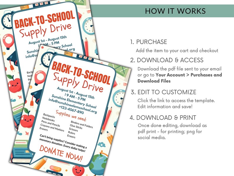 Back 2 School Supply Drive Flyer, DIY Back 2 School Flyer, School ...