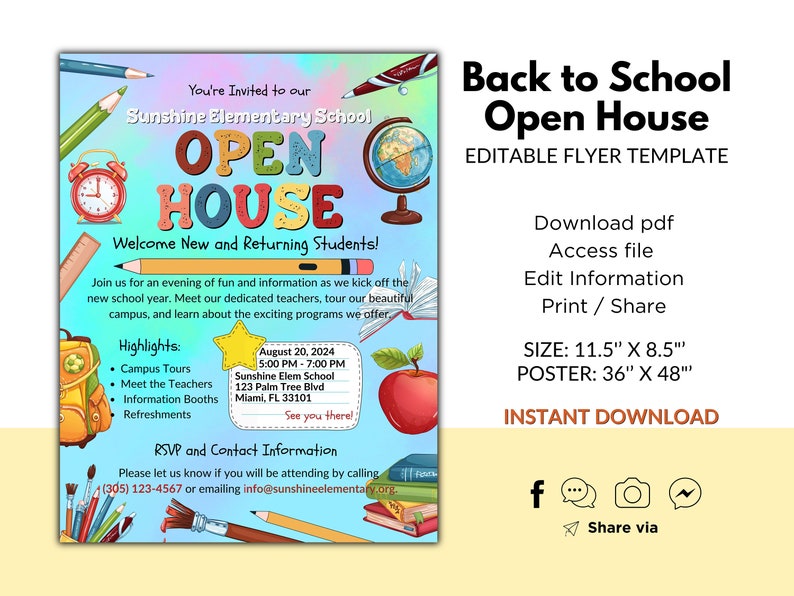 School Open House Flyer, Meet the Teacher Flyer Editable, Back 2 School ...