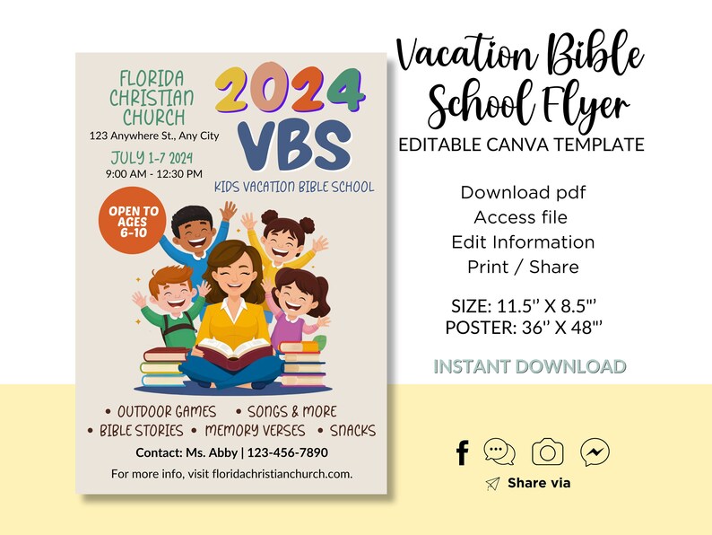 Vacation Bible School Poster Flyer, VBS Flyers, Editable Church Flyers ...