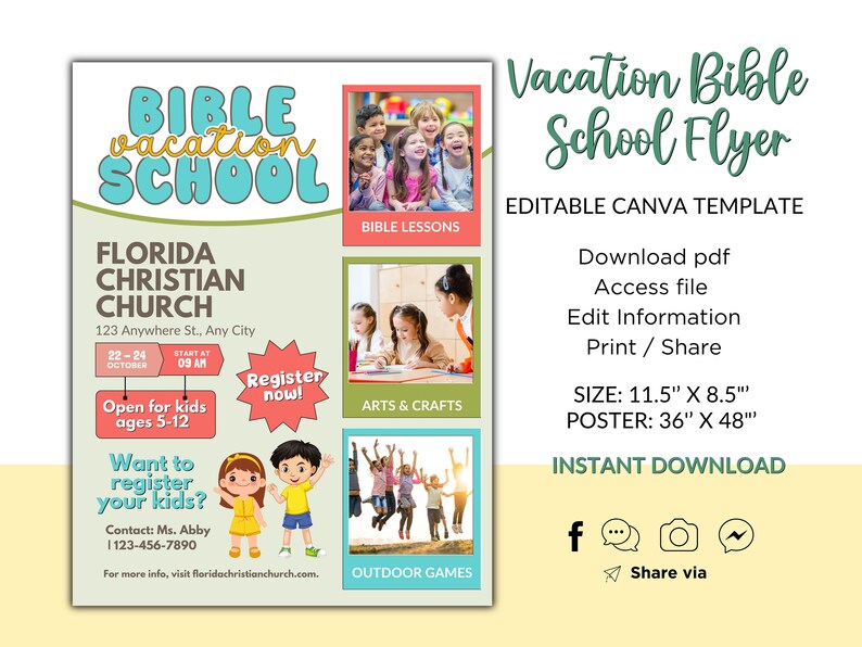 Editable Vacation Bible School Flyer Template: Church Event Poster (instant Download) - Etsy
