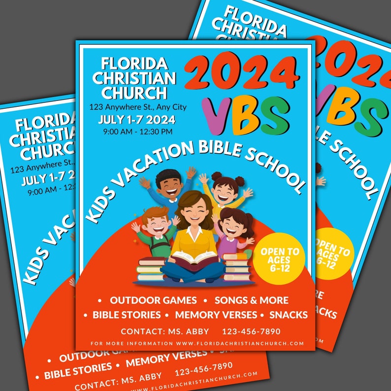 Vacation Bible School Poster Flyer, VBS Flyers, Editable Church Flyers Template for VBS 2024 ...