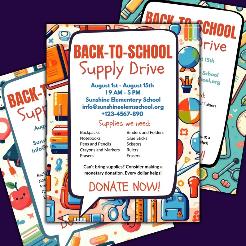 Back 2 School Supply Drive Flyer, DIY Back 2 School Flyer, School ...