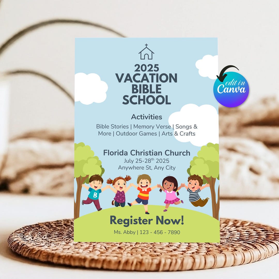 Editable VBS Flyer Template: Church Vacation Bible School (instant ...