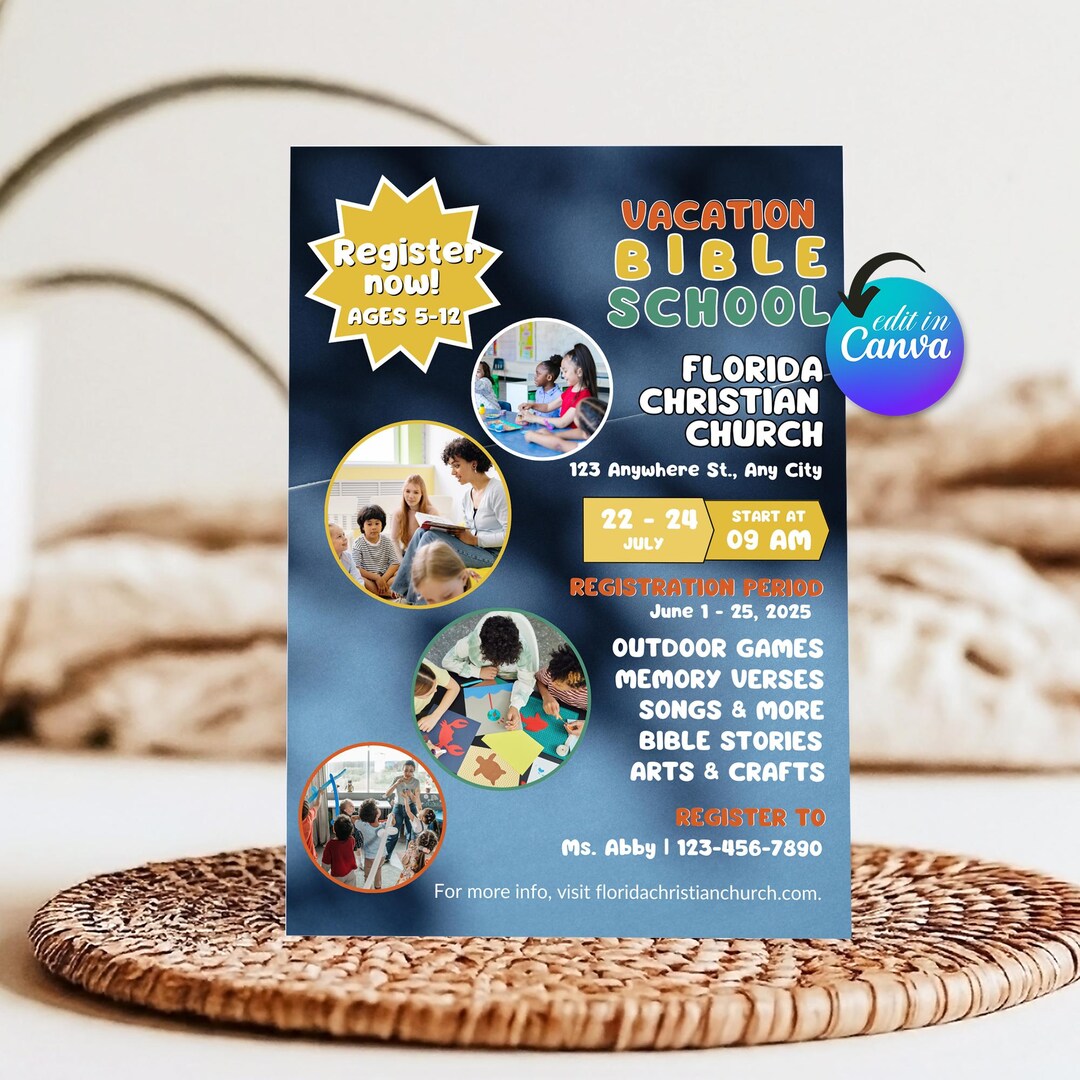 VBS Vacation Bible School Poster Flyers, VBS Flyers, Editable Canva ...