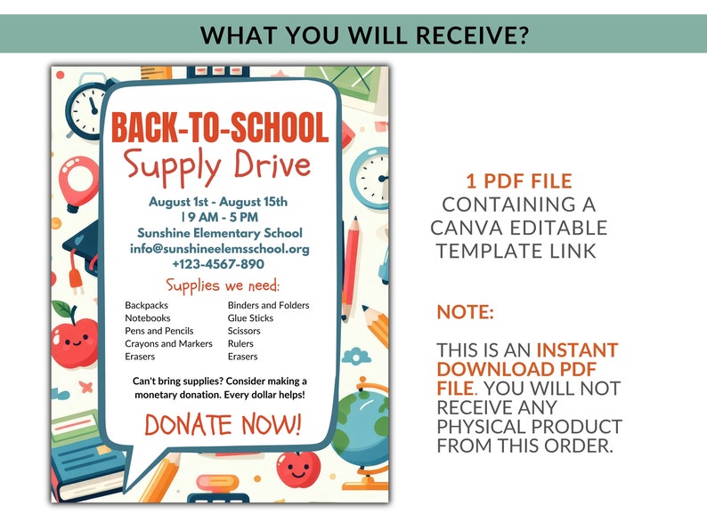 Back 2 School Supply Drive Flyer, DIY Back 2 School Flyer, School ...