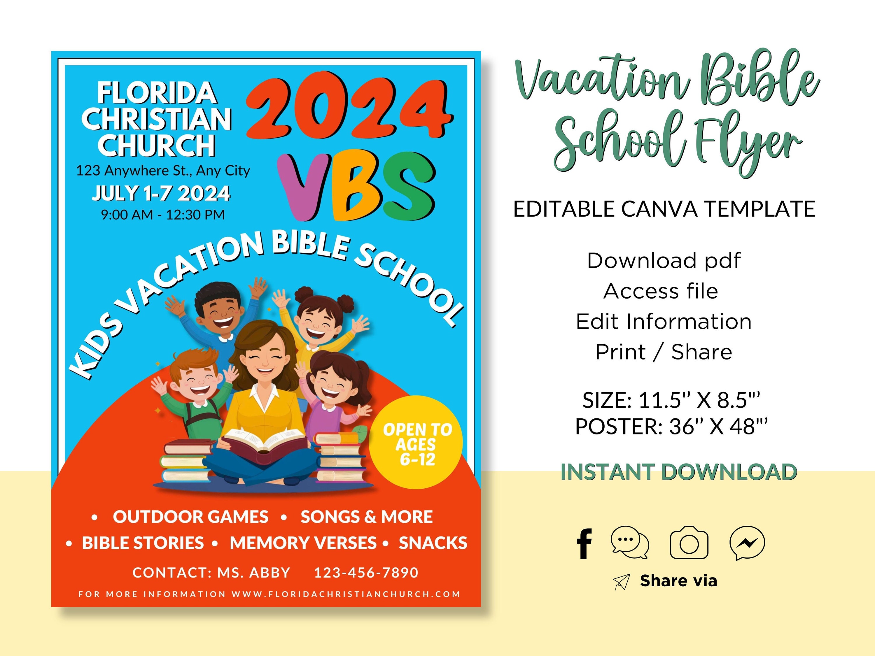Vacation Bible School Poster Flyer, VBS Flyers, Editable Church Flyers ...