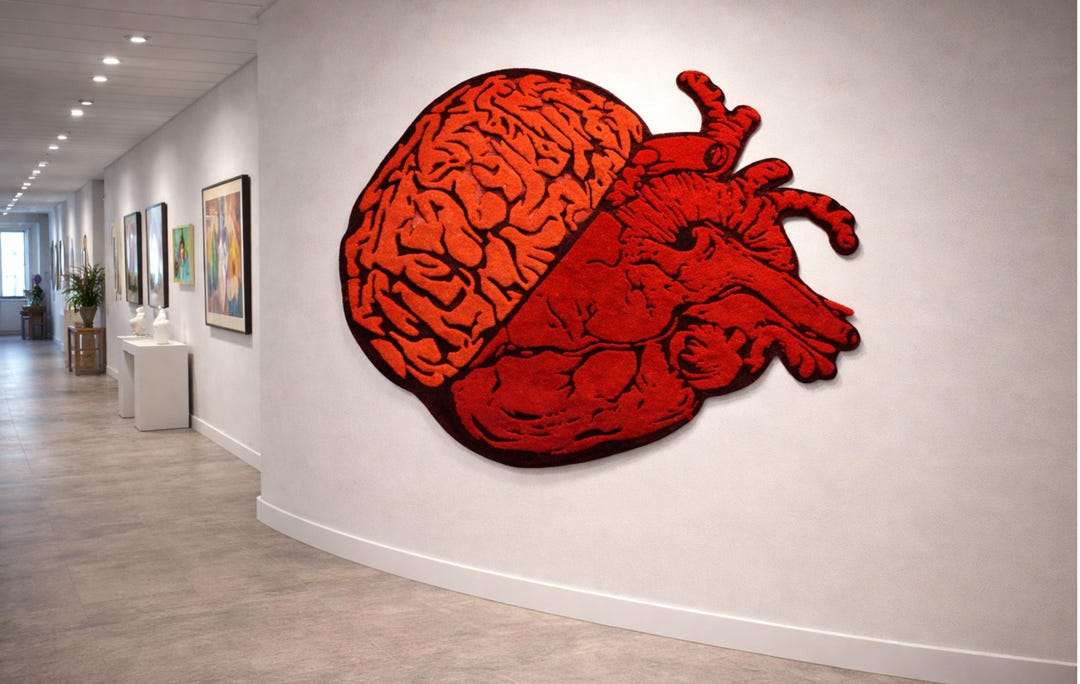Heart Brain Rug, Red Abstract Art Rug, Hand Tufted Statement Rug ...