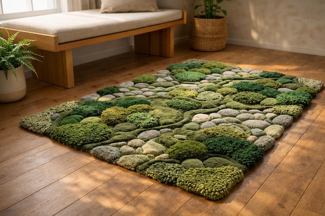 Hand Tufted Moss Area Rug, 3D Nature Inspired Organic Carpet, Modern ...