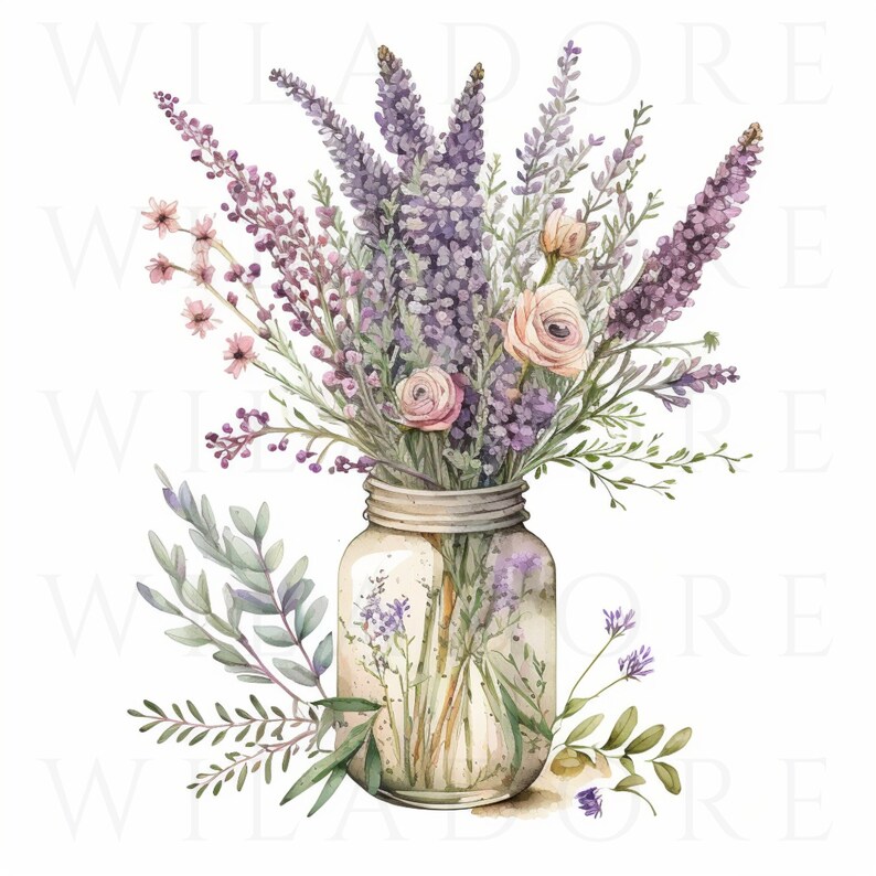 10 Watercolor Lavender Flower Art, Vase, Lavender Flowers, Floral ...