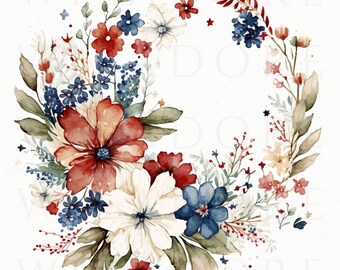 10 Watercolor Floral Clipart Independence Day Flowers Butterfly Rain ...