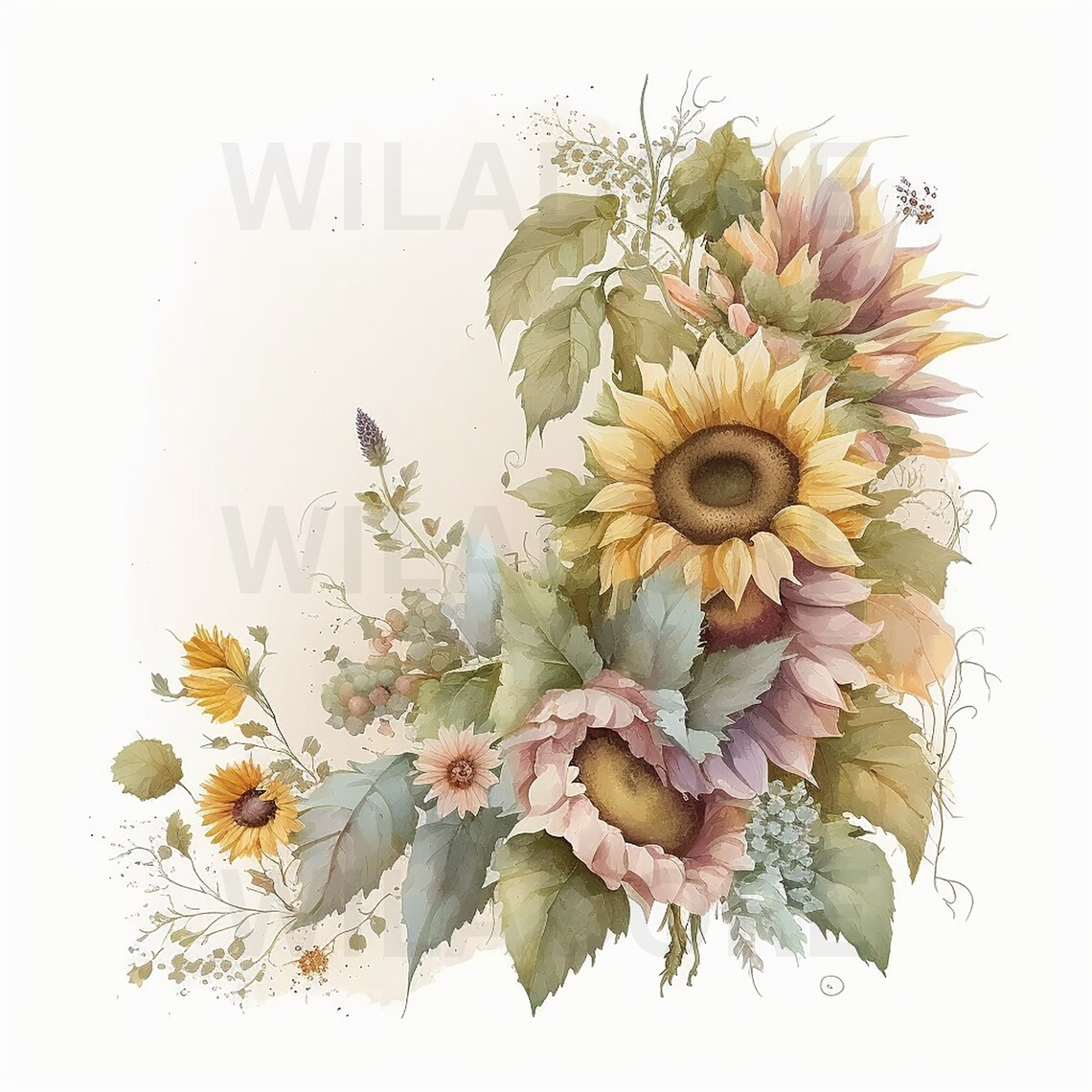10 Watercolor Sunflower Picture Frame Corner Border Floral Clipart ...