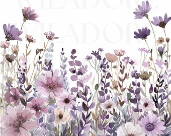 10 Watercolor Aster Flower Square Borders, Fall Autumn Flowers Clipart ...