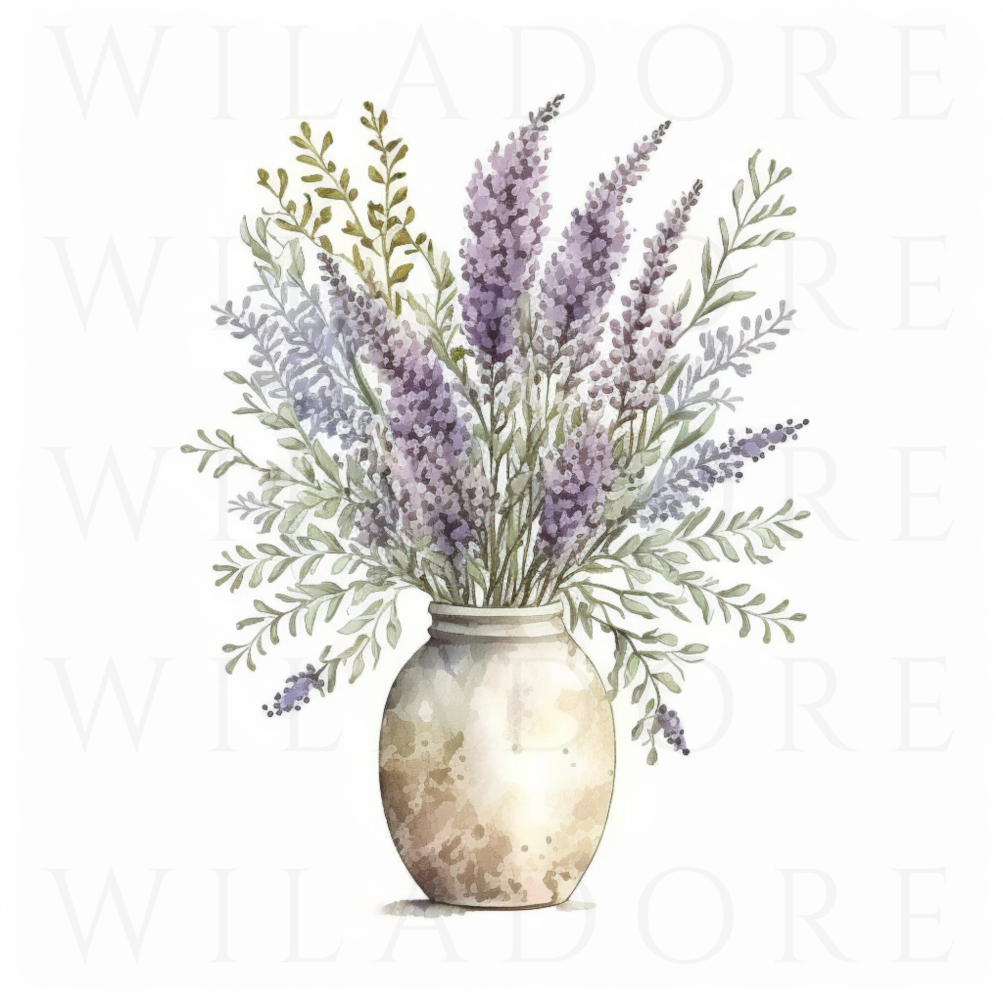 10 Watercolor Lavender Flower Art, Vase, Lavender Flowers, Floral ...