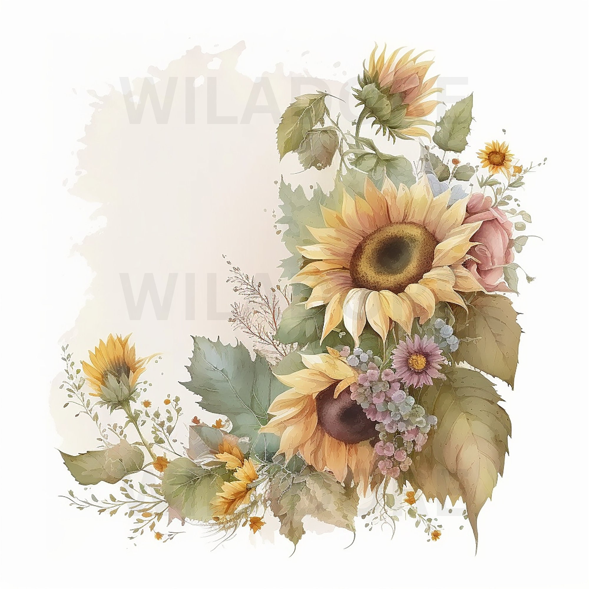 10 Watercolor Sunflower Picture Frame Corner Border Floral Clipart ...