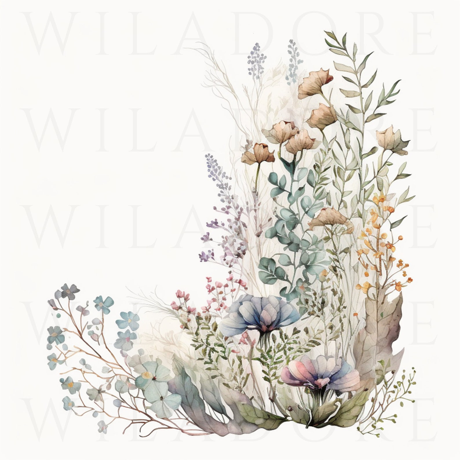 10 Watercolor Floral Clip Art, Wildflowers, Corner Borders, Wild ...