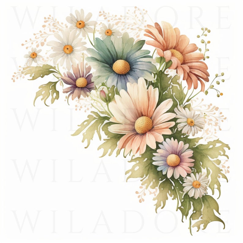 10 Watercolor Daisy Flower Border Art, Corner, Daisy Flowers, Floral ...