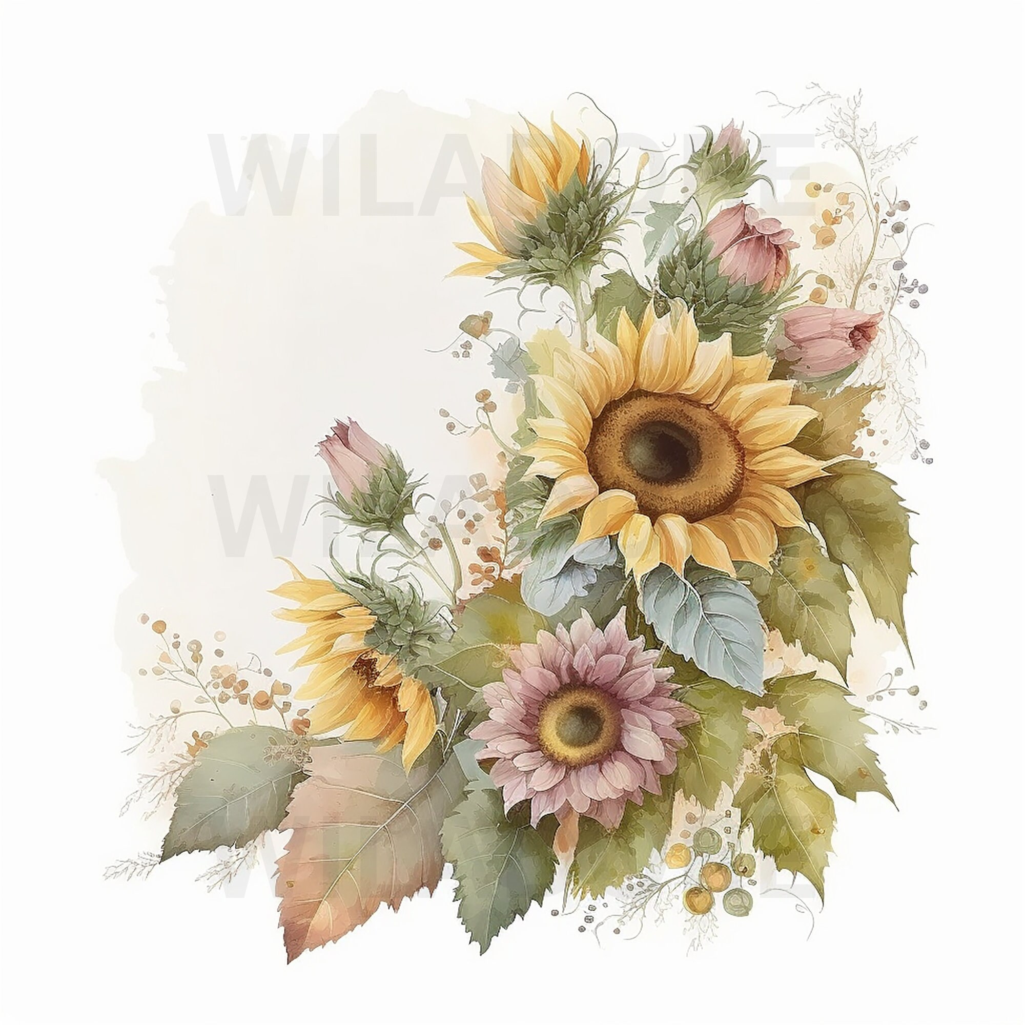 10 Watercolor Sunflower Picture Frame Corner Border Floral Clipart ...