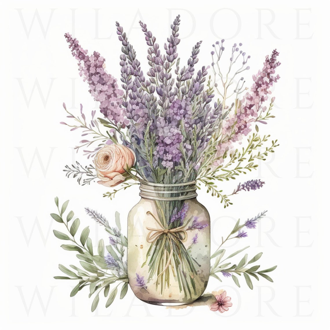 10 Watercolor Lavender Flower Art, Vase, Lavender Flowers, Floral ...