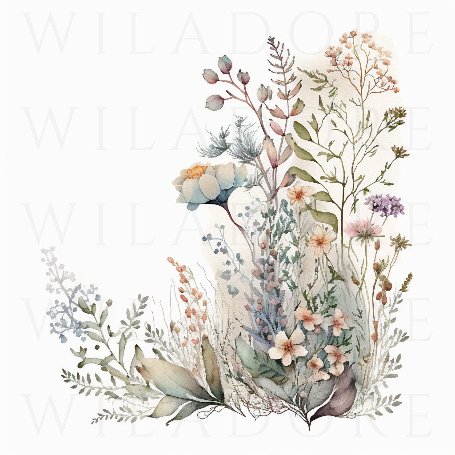 10 Watercolor Floral Clip Art, Wildflowers, Corner Borders, Wild ...