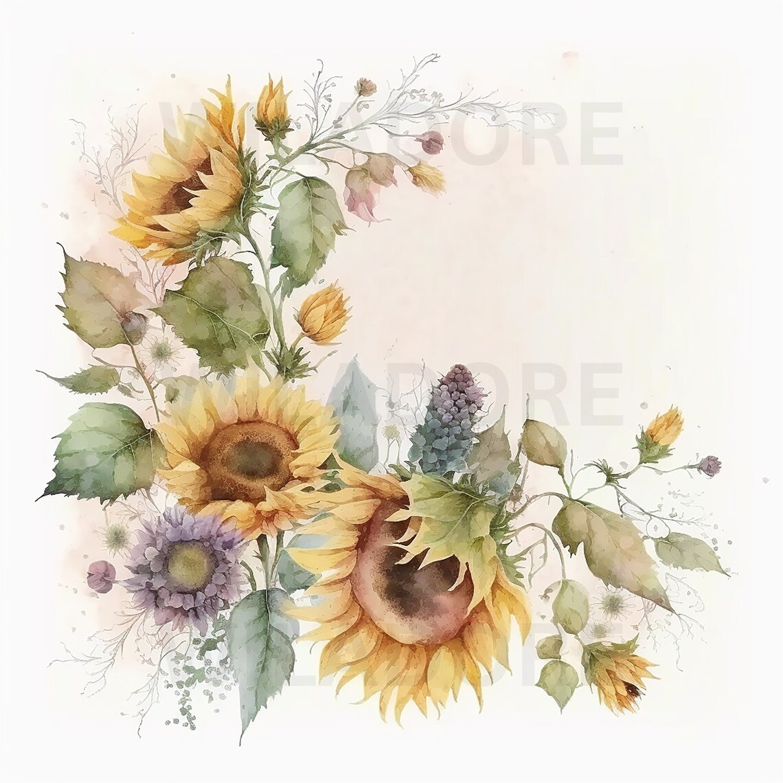 10 Watercolor Sunflower Picture Frame Corner Border Floral Clipart ...