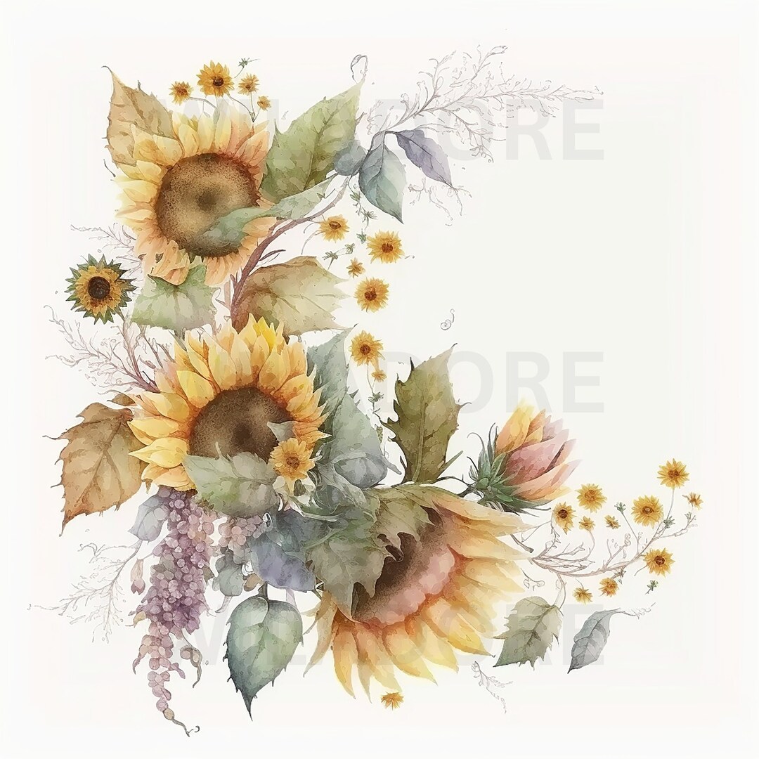 10 Watercolor Sunflower Picture Frame Corner Border Floral Clipart ...
