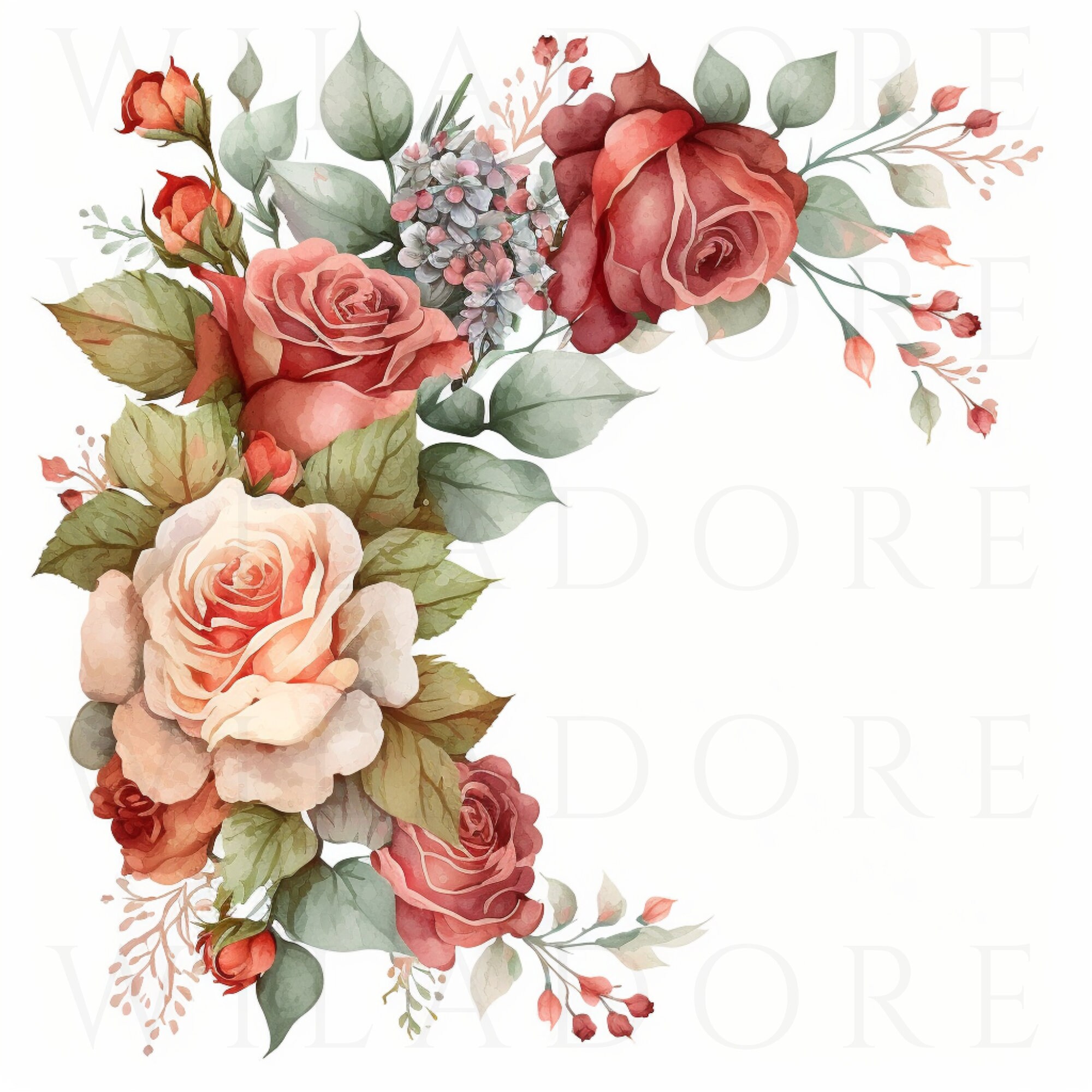 10 Watercolor Rose Flower Border Art, Corner, Roses Flowers, Floral ...