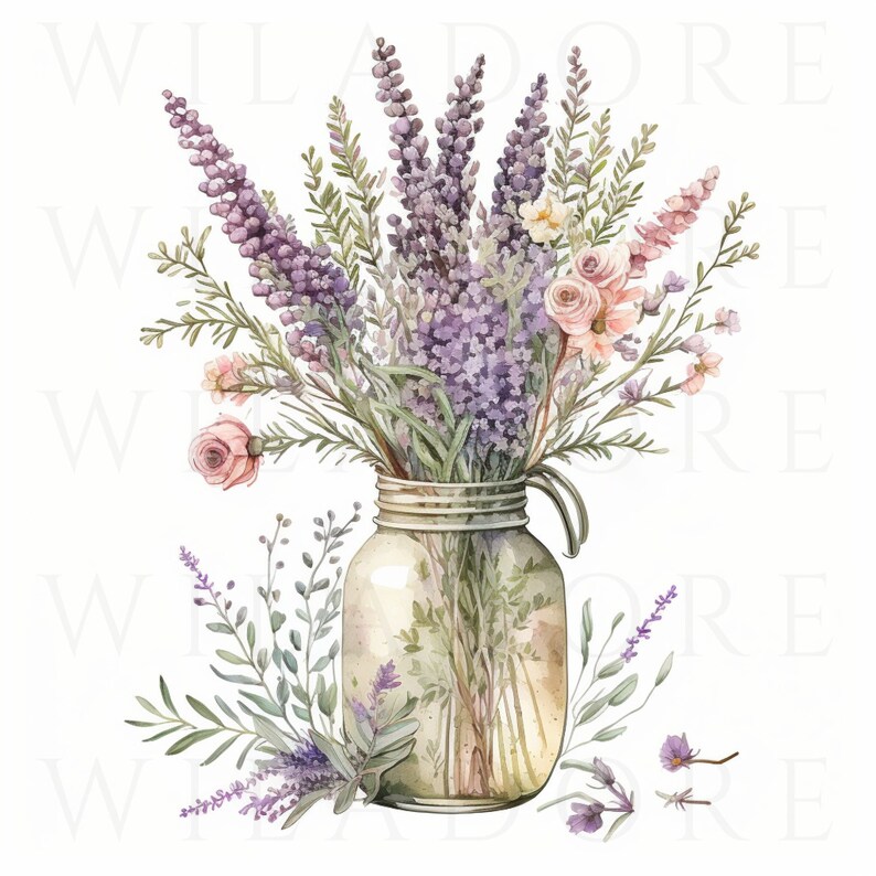 10 Watercolor Lavender Flower Art, Vase, Lavender Flowers, Floral ...