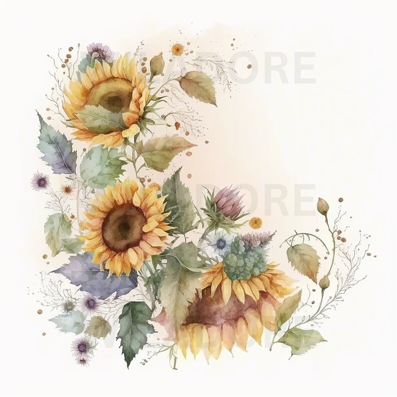10 Watercolor Sunflower Picture Frame Corner Border Floral Clipart ...