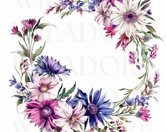 10 Watercolor Aster Flower Square Borders, Fall Autumn Flowers Clipart ...