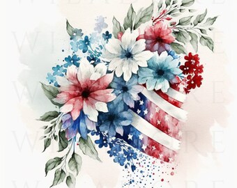 10 Watercolor Floral Clipart Independence Day Flowers Butterfly Rain ...