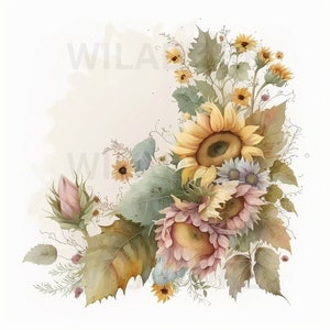 10 Watercolor Sunflower Picture Frame Corner Border Floral Clipart ...