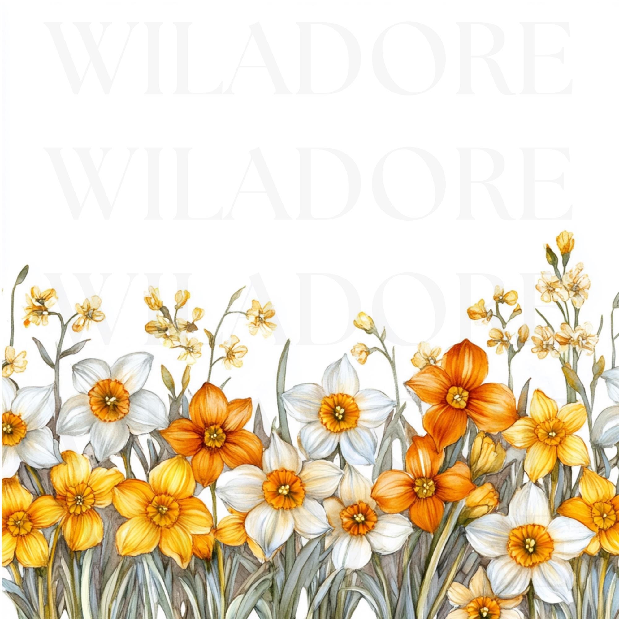 Watercolor Daffodil Flowers Borders, 50 PNG Bundle, Floral Images ...