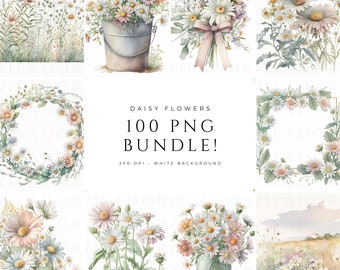 10 Watercolor Daisy Flower Border Art, Corner, Daisy Flowers, Floral ...