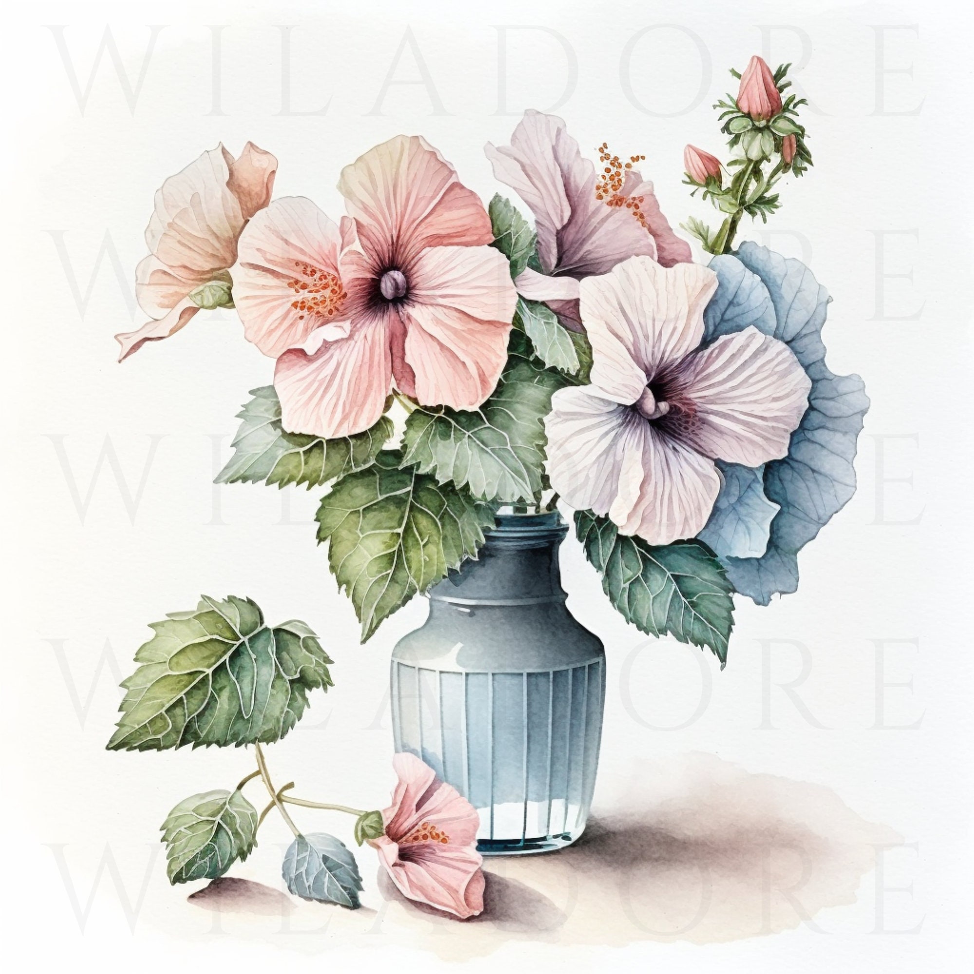 10 Watercolor Floral Clip Art, Hibiscus Flowers, Vases, Tropical ...