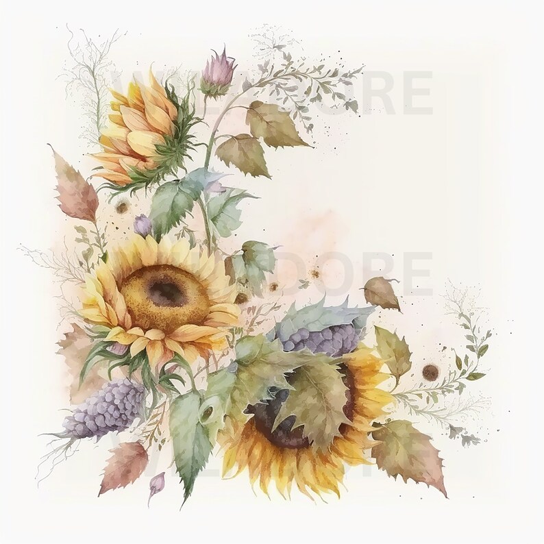 10 Watercolor Sunflower Picture Frame Corner Border Floral Clipart ...