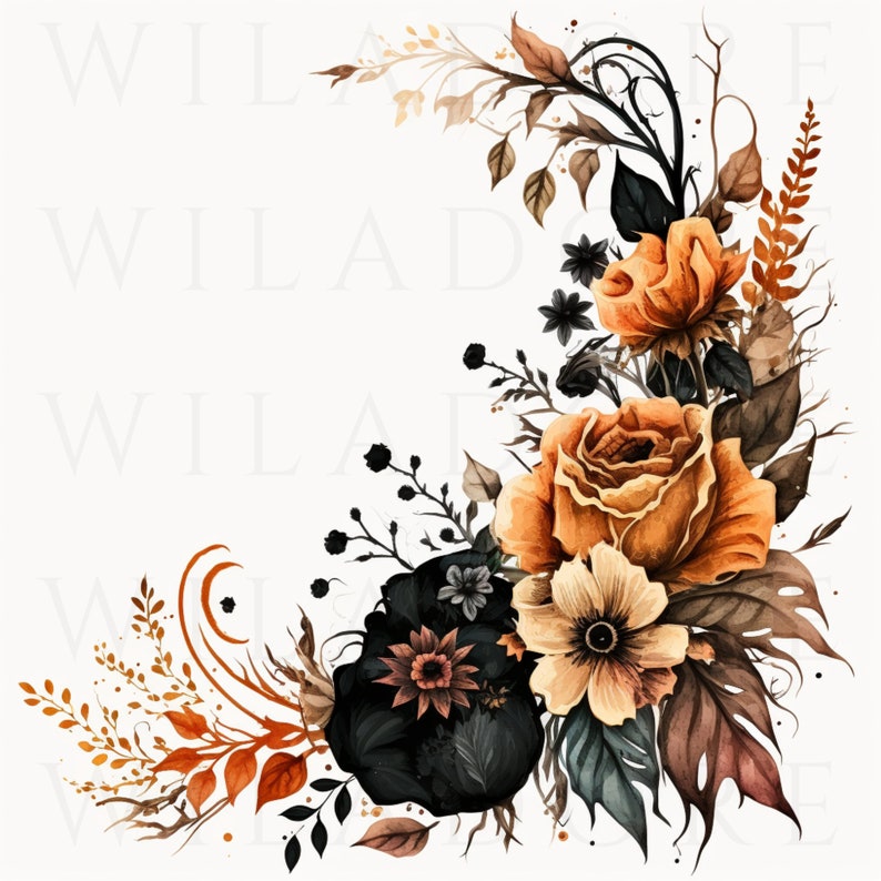 10 PNG Watercolor Flower Corner Borders Halloween Clipart Flowers ...
