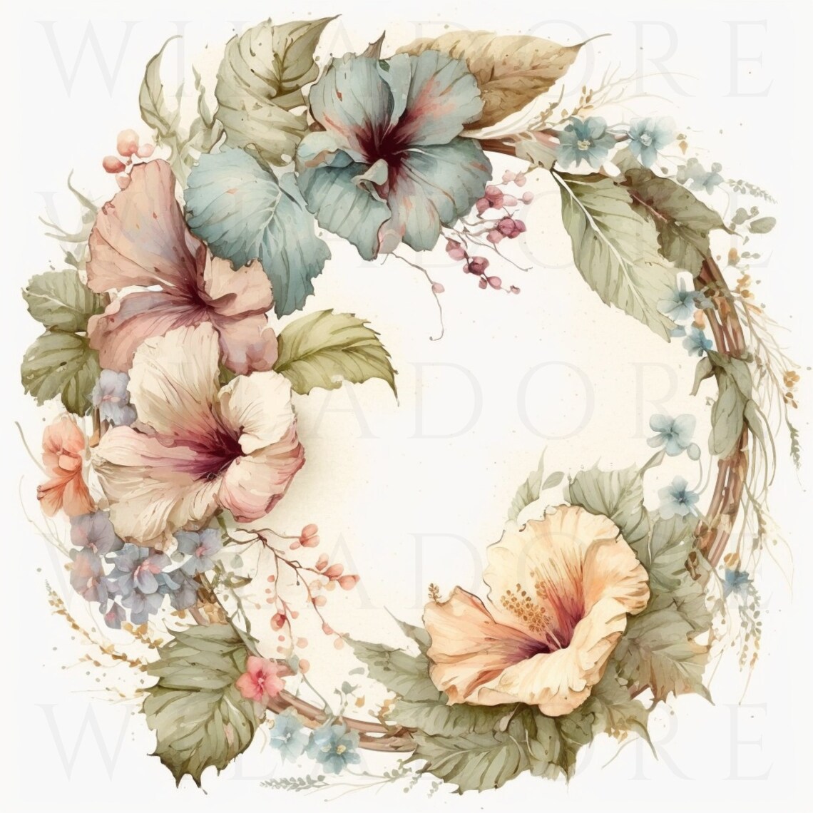 10 Watercolor Floral Clip Art, Hibiscus Flowers, Wreaths, Tropical ...
